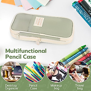 HESEE Pencil Case, Large Capacity Aesthetic Pencil Cases with Durable Zipper, Big Stationery Pencil Pouch for Women & Men, Adults Portable Storage Organizer Bag for College, office, Travel (Green)