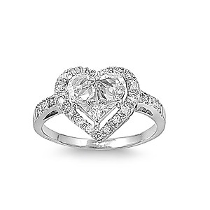 CloseoutWarehouse Cubic Zirconia Designer Inspired Heart Center Ring Sterling Silver Size 12
