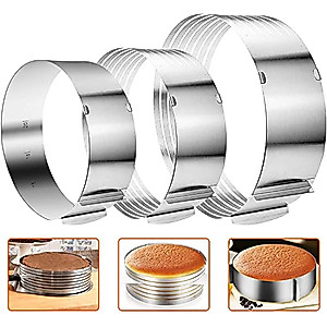 HAOYING 4 PCS Bakeware Set, 7-Layer Cake Slicer Cutter 9.5"-12",Cake Ring 6"-12", Square Cake Mold 6"-11", Heart Shape Cake Mold 4", Stainless Steel Pastry Slicing Rings Mousse Mould Baking Tools
