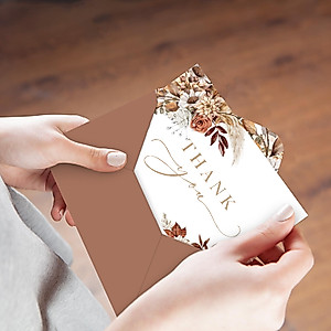 Whaline 50 Pack Boho Floral Thank You Cards Boxed Retro Flower Note Cards with Envelopes Stickers Fall Blank Cards for Thanksgiving Bridal Shower Baby Shower Wedding Supplies, 4 x 6 Inch