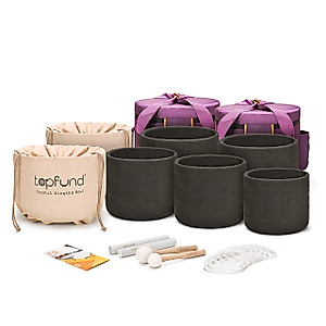 TOPFUND 10 inch F Note Crystal Singing Bowl Heart Chakra with Heavy Duty Carrying Case and Suede Mallet