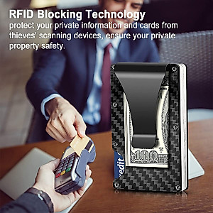Yellowknife Carbon Fiber Minimalist Wallet for Men - RFID Wallets for Men Credit Card Holder Metal Money Clip - Slim Rigid Mens Wallet