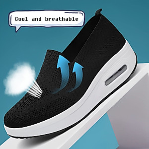 DACHOI Women Orthopedic Sneakers Mesh Platform Wedge Sneakers Slip On Breathable Lightweight Fashion Sneakers Loafers Walking Shoes Black 39