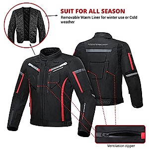 HEROBIKER Motorcycle Jacket Motocross Riding Jackets Motorbike CE Armor Windproof Riding Clothing Protective Gear Waterproof Black X-Large