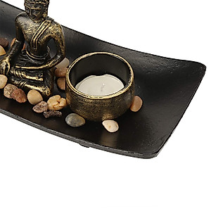 Buddha Statue Zen Garden Buddha Statue Tabletop Buddhism Feng Shui Ornament with Bronze Tealight Candle & Incense Burner Holder for Home Office Yoga Room Decoration