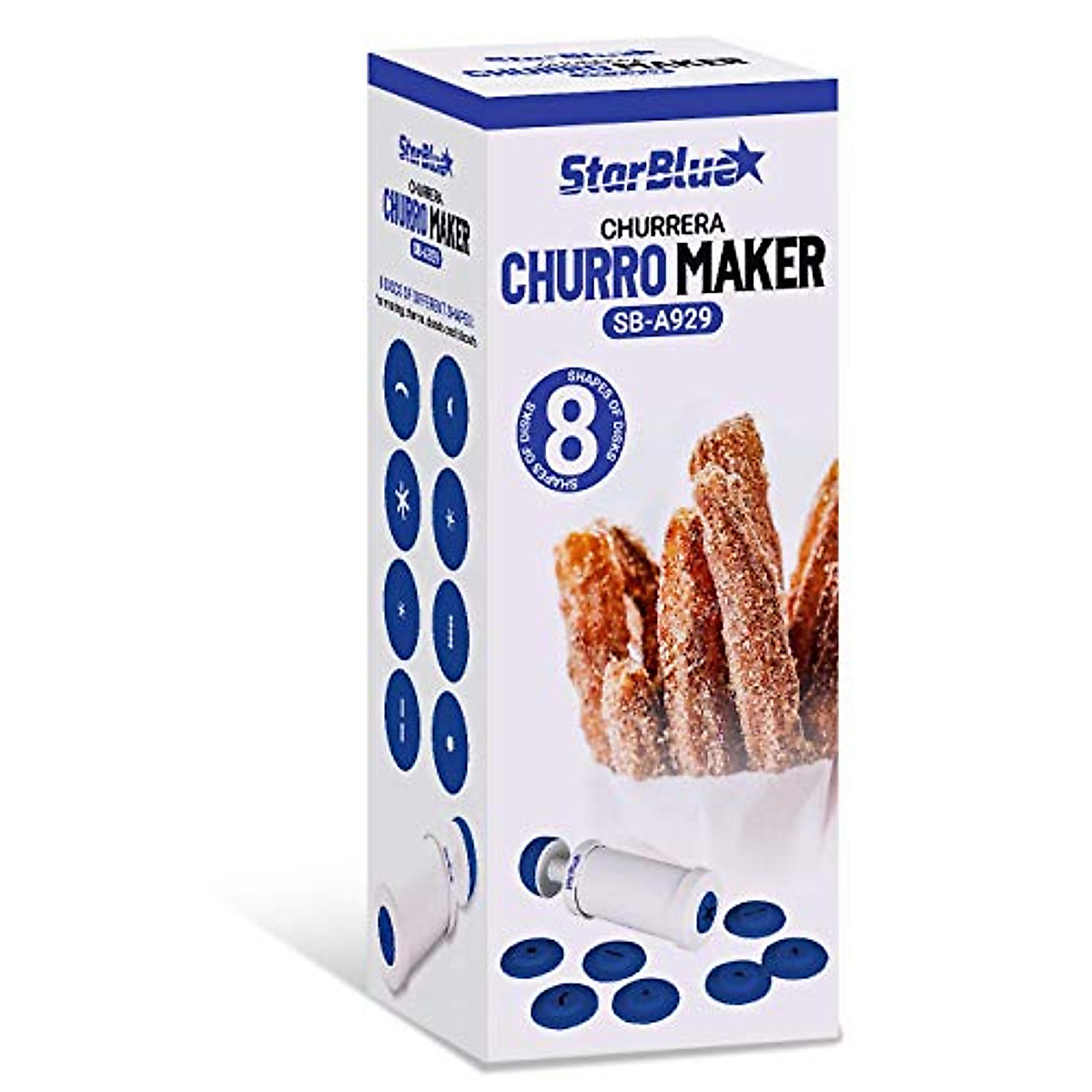 Churrera Churro Maker by StarBlue with FREE Recipe e-Book - Easy tool for Deep Fry churro in 8 difference shapes