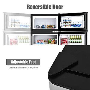 GOFLAME Compact Refrigerator with Freezer, 3.2 cu ft Mini Cooler Fridge with 2 Reversible Door, Removable Shelves and Mechanical Control, Upright Freezer for Apartment, Home & Office (Grey)