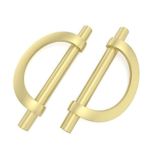 homdiy 2 Pack Brushed Gold Cabinet Pulls 3.75" Drawer Half Moon Handles for Dresser Kitchen Hardware, 3-3/4 inch(96mm) Hole Centers