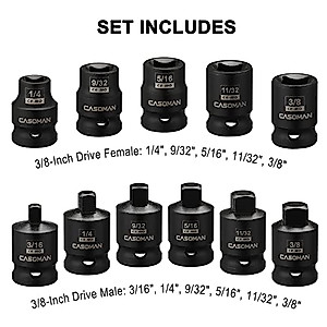 CASOMAN 3/8-inch Drive Pipe Plug Socekt Set, SAE, CR-MO, Tapered Male Square Drive, Chamfered Female Square Drive,11 Pieces Set