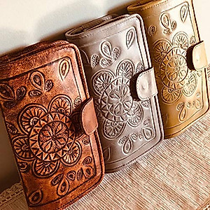 Womens Wallet, Purse, Genuine leather, Clutch, Billfold, Embossed, Trifold ladies wallet, Checkbook holder, Cash, Coins, gift for mom, gift for wife, Brown