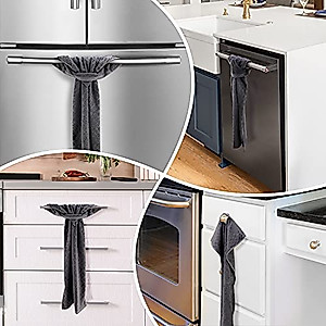 Grey Hand Towels with Hanging Loops - Set of 2 Gray Kitchen Towels, Hanging Kitchen Towels with Hanging Loop, Grey Dish Towels with Loops for Hanging, Oven Towel Loop Without Buttons or Snaps (Short)