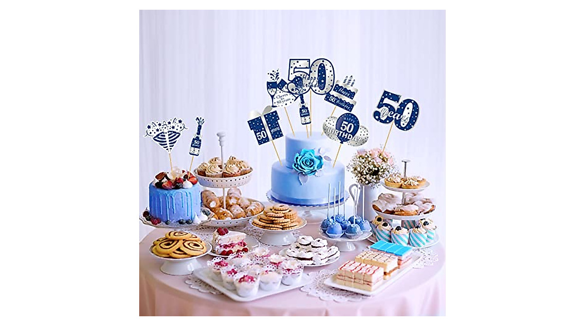 50th Birthday Table Decor - Blue & Silver Celebration Set