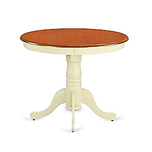 East West Furniture Antique 5 Piece Modern Set Includes a Round Kitchen Table with Pedestal and 4 Dining Chairs, 36x36 Inch, Buttermilk & Cherry