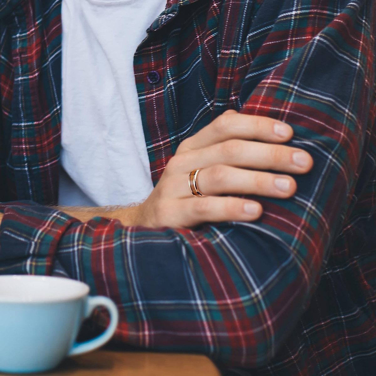 King Will Nature Koa Wood Inlay Tungsten Carbide Wedding Ring 8mm Rose Gold High Polished Comfort Fit 9.5