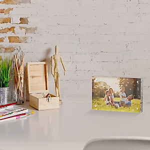 AITEE 4x6 Acrylic Picture Frames 3 Pack, 20% Thicker Block, Clear Picture Frames Freestanding Double Sided Magnetic Acrylic Lucite Frameless Transparent Square Frame Gift for Desktop Display