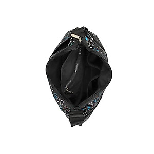 LeSportsac Cloistered Jewels Large Hobo Crossbody Bag, Style 3710/Color E469, Mosaic Art Tiles Designed in Colorful Crest & Flower Motifs, Vibrant Jewel Tones: Ruby, Azure, Emerald