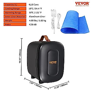 VEVOR Mini Fridge 4 Liter/6 Can Small Refrigerator for Beverage Skincare & Cosmetic AC/DC Cooler & Warmer, Mute Portable Tiny Cooling for Bedroom Office Dorm Desk Car Travel, ETL Certified, Black