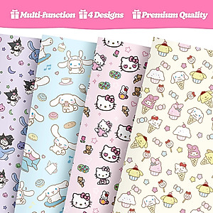Kawaii Cartoon Anime Wrapping Paper, 12 Sheets Cute Kitty Cinnamon Character Folded Flat Wrap Paper Gift Packaging Handmade DIY Crafts Party Favors Supplies for Christmas Holiday Birthday Baby Shower
