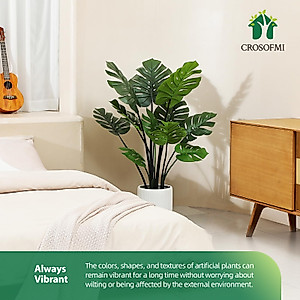 CROSOFMI Artificial Monstera Deliciosa Plant 37" Fake Tropical Palm Tree, Perfect Faux Swiss Cheese Plants in Pot for Indoor Outdoor House Home Office Garden Modern Decoration Housewarming Gift,2 Pack