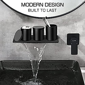 MIERTING Bathroom Accessories Set 5 Pcs, Matte Black Bathroom Accessory Set, Glass Soap Dispenser and Toothbrush Holder Set, Qtip Holder and Cotton Ball Holder, Modern Bathroom Decor Sets