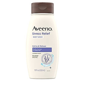 Aveeno Stress Relief Body Wash with Soothing Oat, Gently Cleanses and Moisturizes with Lavender Scent, Chamomile & Ylang-Ylang Essential Oils, Dye-Free & Soap-Free Calming Body Wash, 18 fl. oz