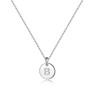 Turandoss S925 Sterling Silver Disc Initial Necklaces for Women, Dainty Hypoallergenic Initial Necklace Disc Letter Pendant S925 Sterling Silver Initial Necklaces for Women Gifts (B)