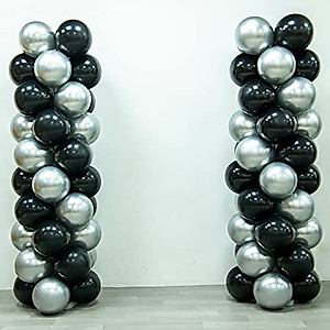 MOXMAY Balloon Column Kit - Set of 2 Balloon Columns with Stand Base and Pole Balloon Tower Backdrop Decoration for Wedding Baby Shower Birthday Party 100 Balloons Included(Silver Black)