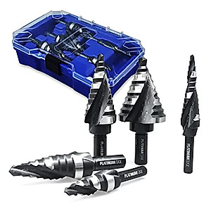 PLATINUMEDGE Step Drill Bits Set, 5 Pieces SAE, High Speed Steel Step Bits with 50 Total Step Sizes, Double Flute Cutting Blades, Nitride Black Coating and Polished
