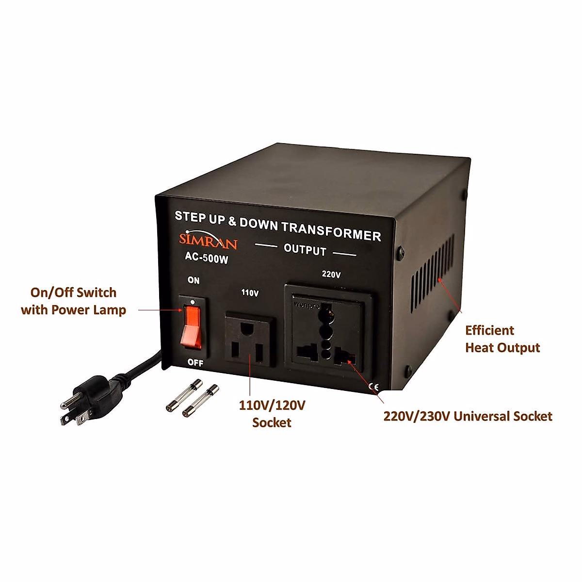 Simran AC-500 Power Converter 110v 220v Step Up/Down Voltage Transformer 50Hz 60Hz- 500 Watts