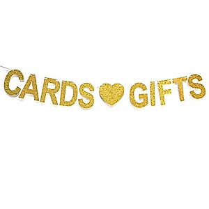 GZFY Cards and Gifts Banner Gold Glitter Letters Hang Bunting | Wedding Decorations | Bachelorette Party | Bridal Shower | Birthday Party Supplies Photo Prop