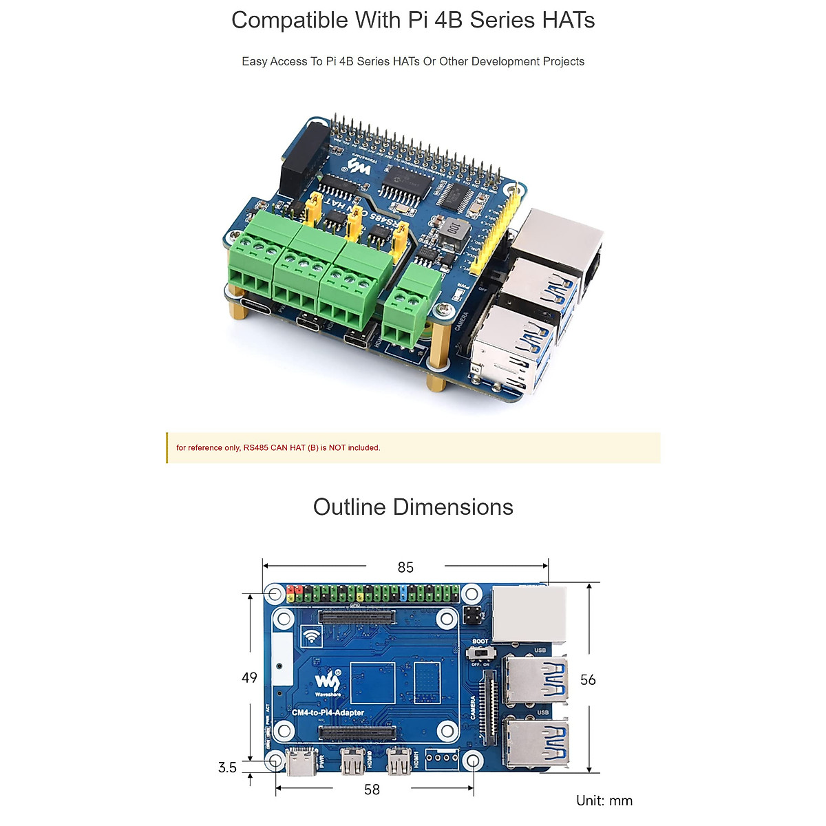 CM4 to Pi 4B Adapter for Raspberry Pi, Use CM4 to Reproduce The Original Appearance of The Pi 4B, Alternative Solution