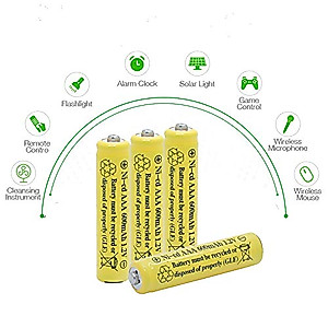 BAOBIAN 1.2v AAA 600mAh NiCd Rechargeable Battery for Outdoor Solar Lights,Garden Lights, Remotes, Mice (Yellow 8 PCS)