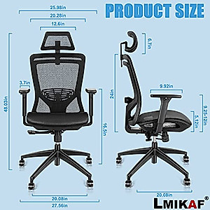 LMIKAF Ergonomic Mesh Office Chair, Adjustable Mesh Office Chair with 5D Padded Armrest, Lumbar Support, Thick Seat Cushion and Adjustable Headrest - 135° Rocking High Back Desk Chair
