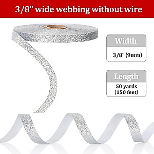 Syhood 50 Yards Valentines Glitter Ribbon Wrapping 3/8 Wide Sparkle Waterproof Sparkly Ribbon Balloon String for DIY Craft Wrapping Wedding Valentine‘s Day Decoration(Sliver)