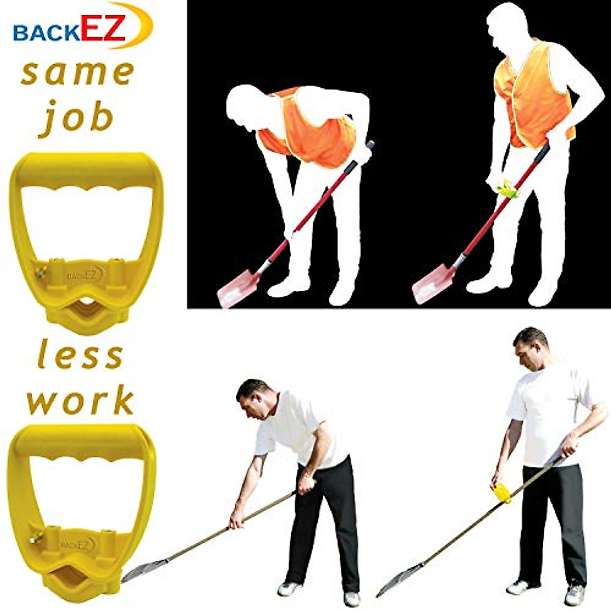 Back-Saving Tool Handle Labor-Saving Ergonomic Shovel or Rake Handle Attachment Yellow