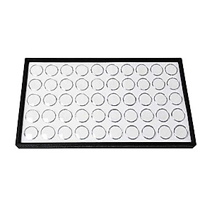 Ikee Design White Foam Gem Jars Showcase Stackable Display Tray for Collectibles, Home Organization Storage Box with 50 Gemstones and Bead Storage Jars, White Foam/Black Tray