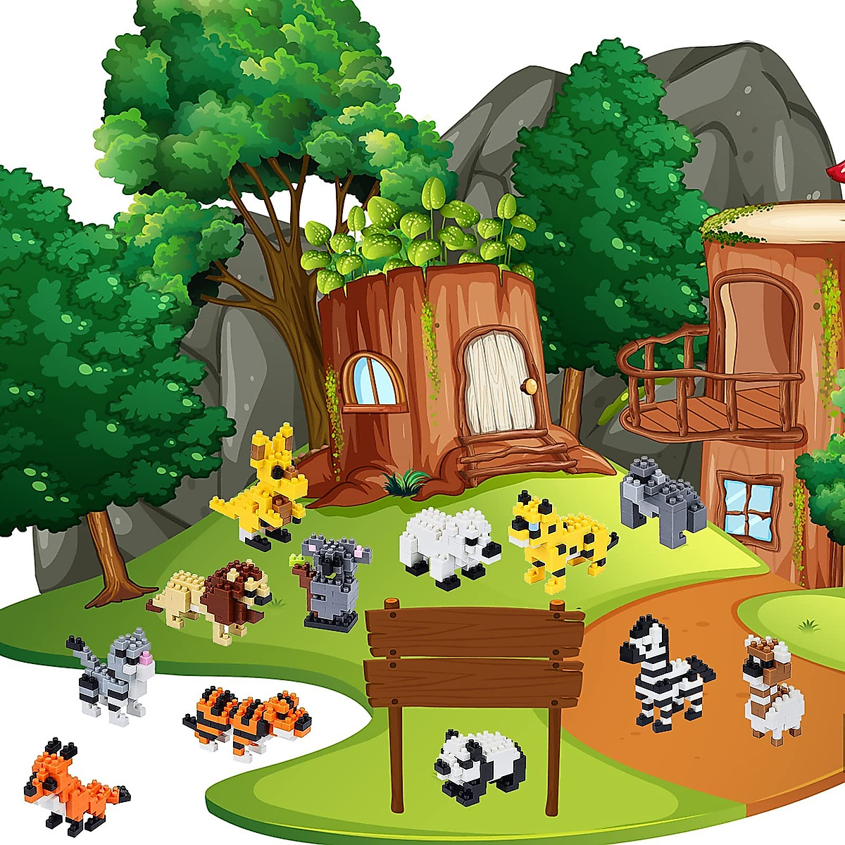 Jellydog Toy Mini Animals Building Blocks, 12PCS Party Favors Blocks Set for Kids, Prizes Birthday Gifts Goodie Bag,Cake Topper,Gift Box