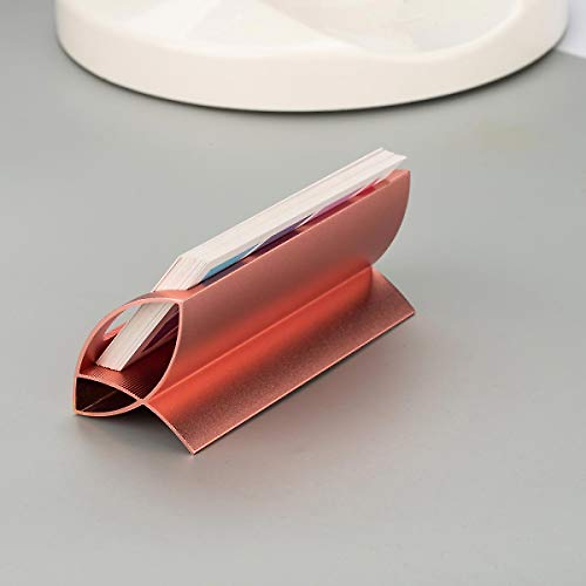 Metal Business Card Holder for Desk, Modern Aluminum Business Card Display Holder Stand, Desktop Name Card Rack Organizer Desk Card Accessory for Office Home (Rose Gold)