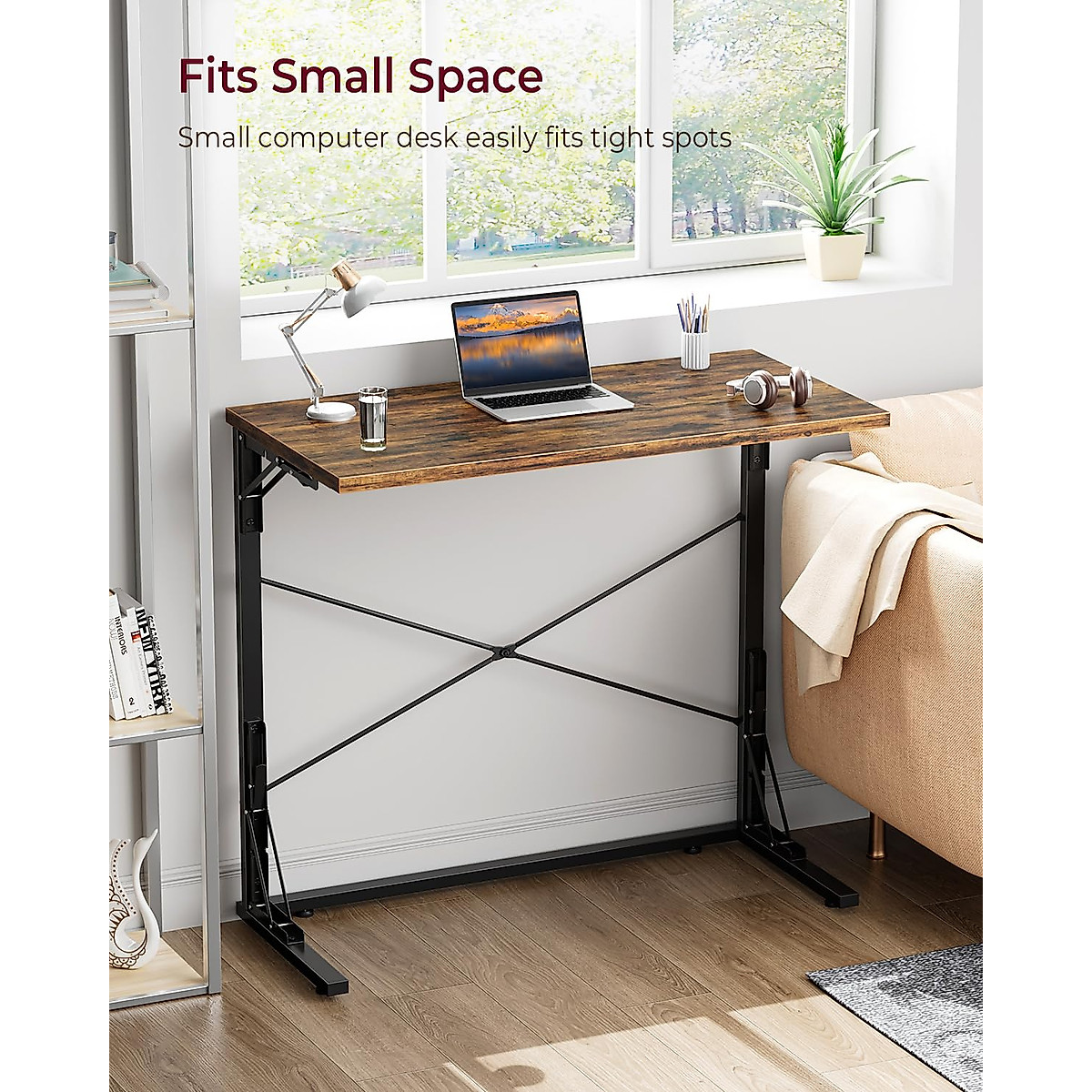 Vantic 31.5" Folding Desk, Foldable TV Tray Table for Eating on Couch, Extra Large TV Dinner Trays, Portable Fold Computer Writing Desk Table for Home Office, Rustic Brown