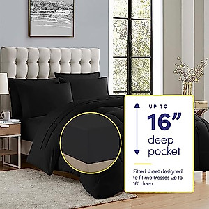 Sweet Home Collection 7 Piece Comforter Set Bag Solid Color All Season Soft Down Alternative Blanket & Luxurious Microfiber Bed Sheets, Black, Queen