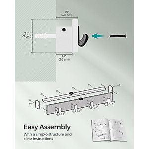 SONGMICS Coat Hooks Wall Mount, Coat Hanger Wall Mount, 4 Double Metal Hooks for Bags, Hats, Towels, for Entryway, Living Room, Bedroom, Loads up to 35.3 lb, Cloud White ULCR006W01