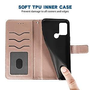 FDCWTSH Compatible with Infinix Smart 5 Wallet Case Wrist Strap Lanyard and Leather Flip Card Holder Stand Cell Accessories Mobile Folio Phone Cover for Infinix Smart 5 2020 Women Men Rose Gold