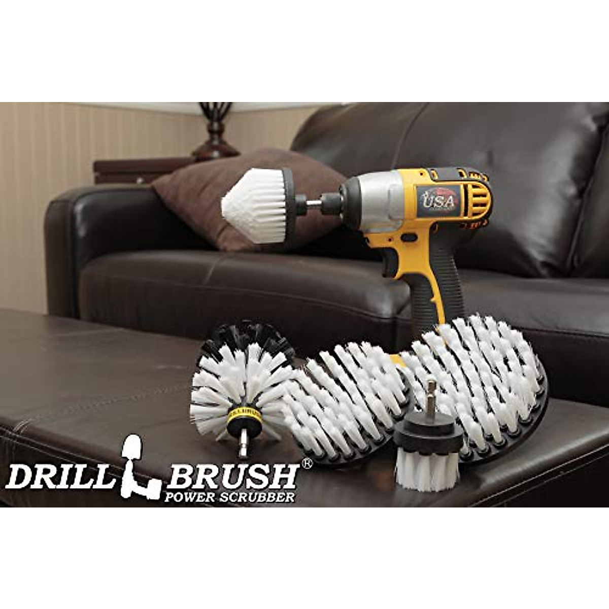 Drill Brush Power Scrubber by Useful Products - Car Detailing - Car Cleaning Kit - Carpet Cleaner - Glass Cleaner - Leather Cleaner - Window Cleaner - Car Cleaner - Car Wash Brush - Car Wash Kit