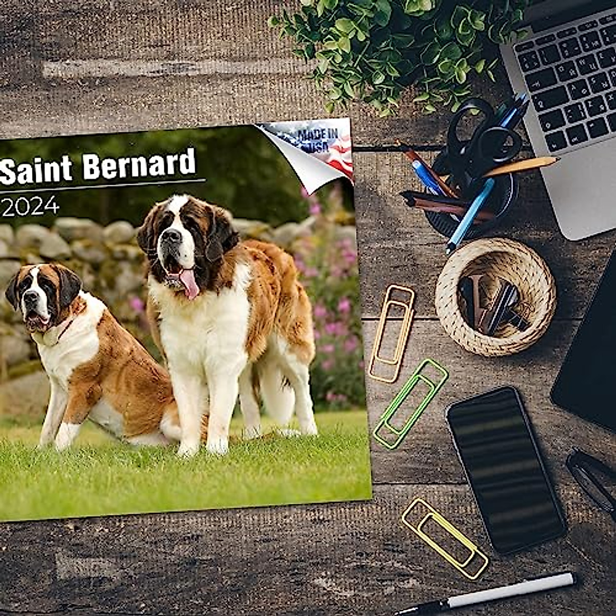 2023 2024 St Bernard Calendar - Saint Bernard Dog Breed Monthly Wall Calendar - 12 x 24 Open - Thick No-Bleed Paper - Giftable - Academic Teacher's Planner Calendar Organizing & Planning - Made in USA