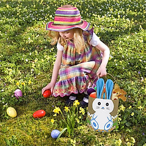 Yoochee 2 Pack Easter Baskets, Easter Basket Gifts for Kids, Personalized Bunny Easters with Cute Rabbit Ears, Egg Hunt Easter Buckets Bags for Boys and Girls, Empty Imitation Linen Basket Party Gift