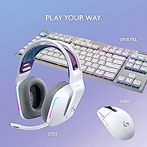Logitech G733 LIGHTSPEED Wireless Gaming Headset with suspension headband, LIGHTSYNC RGB, Blue VO!CE mic technology and PRO-G audio drivers - White
