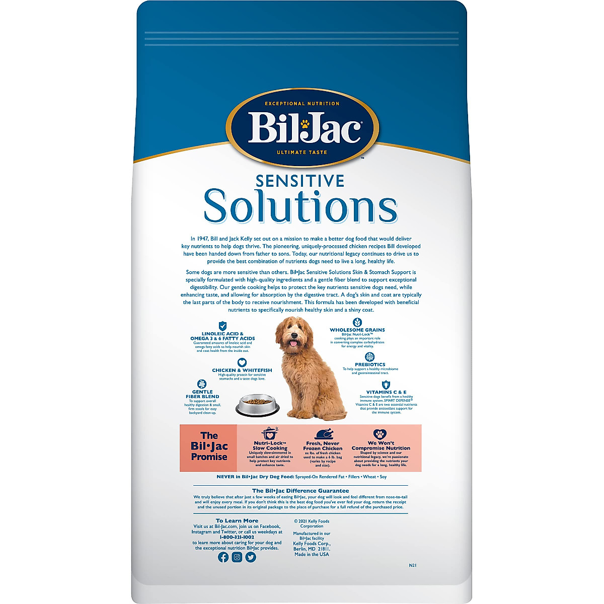 Bil-Jac Sensitive Stomach Dog Food Dry 6 lb Bag - Sensitive Solutions Formula with Whitefish - Small or Large Breed - Super Premium Since 1947