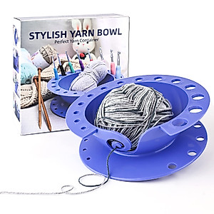 BCMRUN Yarn Bowl Large Knitting Bowl Holder with Crochet Hooks Hole Holder,Knitting Flat Bottom Wool Balls Storage Organizer Yarn Storage Bowl for Women Crocheting Knitting Mother's Day Christmas Gift