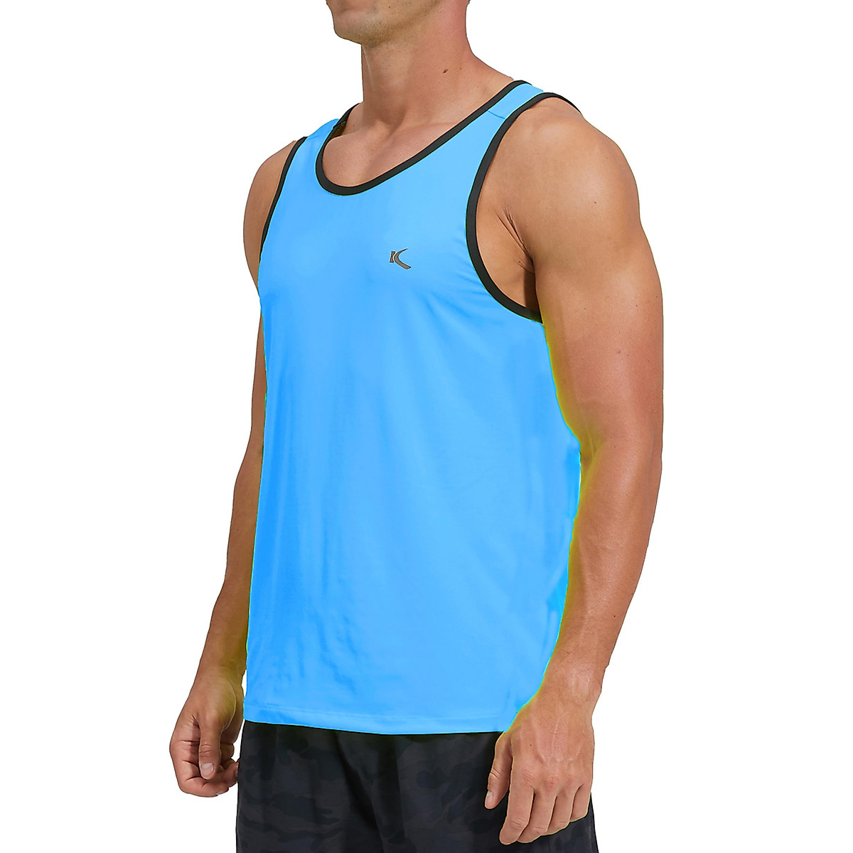KPSUN Men's Quick Dry Swim Tank Tops Workout Athletic Gym Bodybuilding Fitness Sleeveless Beach Shirts Big and Tall(Sky Blue,L)