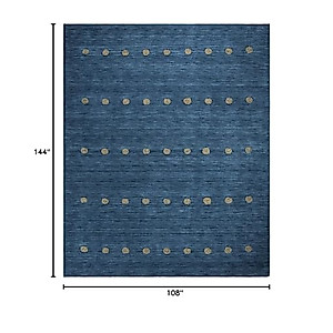 SAFAVIEH Himalaya Collection Area Rug - 9' x 12', Blue, Handmade Dotted Wool, Ideal for High Traffic Areas in Living Room, Bedroom (HIM590M)